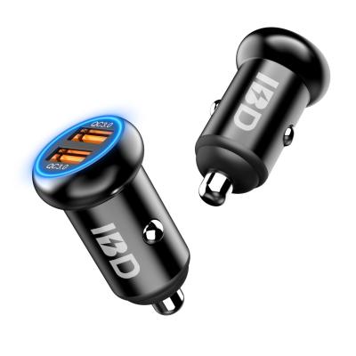 China Dual Ports 36W Rapid Car Charger Qualcomm Quick Charge 3.0 Aluminium Alloy Mini for sale