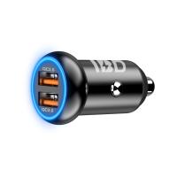 China Dual Ports 36W Rapid Car Charger Qualcomm Quick Charge 3.0 Aluminium Alloy Mini for sale