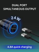 China 24W Dual USB Car Charger 5V 2.4A Mini Zinc Alloy Fast Charging for iPhone 13 for sale