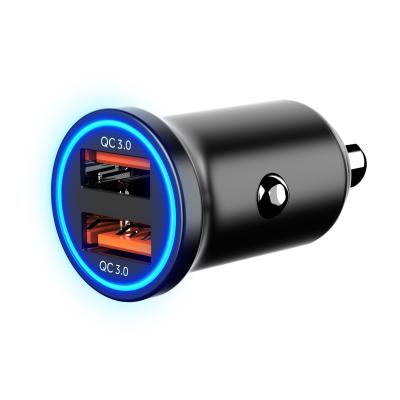 China Mini Dual USB Car Charger 36W Quick Charge 3.0 Zinc Alloy 44mm for sale
