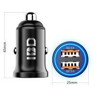 China Mini Dual USB Car Charger 36W Quick Charge 3.0 Zinc Alloy 44mm for sale