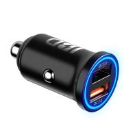 China Mini Dual USB Car Charger 36W Quick Charge 3.0 Zinc Alloy 44mm for sale
