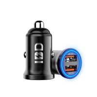 China Mini Dual USB Car Charger 36W Quick Charge 3.0 Zinc Alloy 44mm for sale