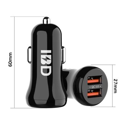China PC Fireproof Material 36W Dual QC 3.0 Fast Car Charger 2 USB Ports 60x27mm for sale