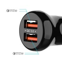 China PC Fireproof Material 36W Dual QC 3.0 Fast Car Charger 2 USB Ports 60x27mm for sale