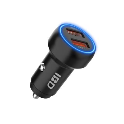 China QC3.0 Dual Port 36W USB Fast Car Charger with Blue LED Ring and Cooling Hole for sale