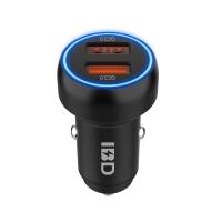 China QC3.0 Dual Port 36W USB Fast Car Charger with Blue LED Ring and Cooling Hole for sale