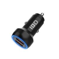 China QC3.0 Dual Port 36W USB Fast Car Charger with Blue LED Ring and Cooling Hole for sale