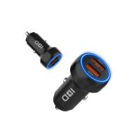 China QC3.0 Dual Port 36W USB Fast Car Charger with Blue LED Ring and Cooling Hole for sale