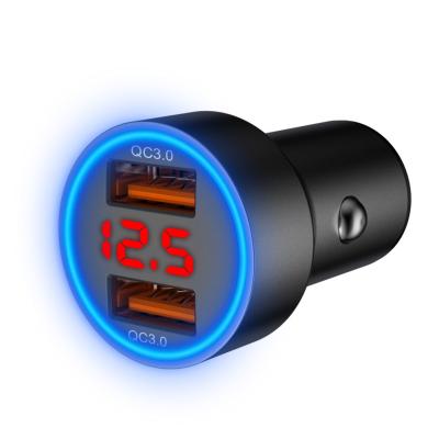 China QC3.0 Dual Port Fast Charging Car Charger 12-24V 54mm Zinc Alloy for Mobile Phone for sale
