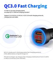 China QC3.0 Dual Port Fast Charging Car Charger 12-24V 54mm Zinc Alloy for Mobile Phone for sale