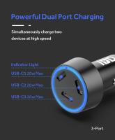 China OEM 58W 3 Ports Type C Car Charger Aluminium Alloy PD 40W QC3.0 Fast Charger for sale
