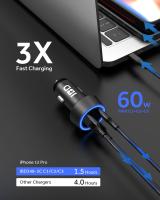 China OEM 58W 3 Ports Type C Car Charger Aluminium Alloy PD 40W QC3.0 Fast Charger for sale