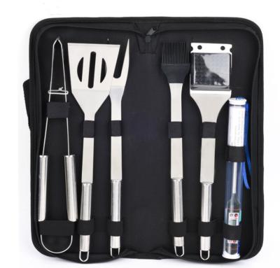China Barbecue Tool And Thermometer in black color rollbag 6PCS BBQ TOOL For Outdoor Tool for sale