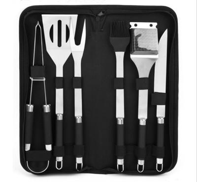 China BBQ Tools Set With Rollbag 6PCS Barbecue Tool With Soft Handle Black Color For Outdoor Tool for sale