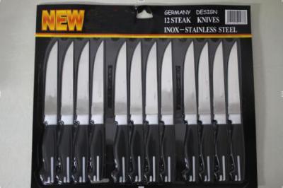 China Germany Design 12pcs Steak Knives With PP Handle Black Color In Blister Card for sale