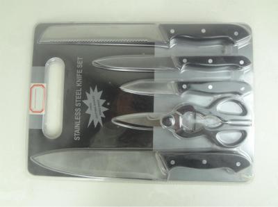 China 5Pieces Kitchen Knife Set With Black Plastic Handle Black Color Blister Card Packing for sale