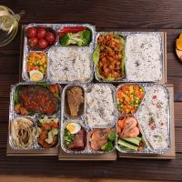 China Highly Durable Pulp Moulding 4-grid Aluminum Foil Lunch Box for Reusable Packaging for sale