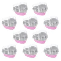 China Aluminum Foil Heart Shaped Cake Pan Set 10 Pcs with Lids 100ML Baking Ramekin for sale