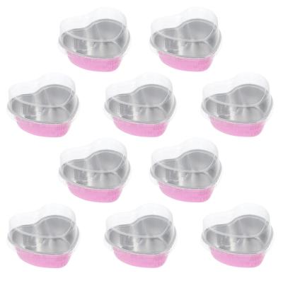 China Aluminum Foil Heart Shaped Cake Pan Set 10 Pcs with Lids 100ML Baking Ramekin for sale