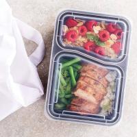 China 2 Compartment BPA Free Lunch Boxes Rectangular Meal Prep Containers for Food Storage for sale