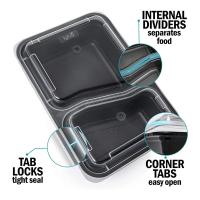 China 2 Compartment BPA Free Lunch Boxes Rectangular Meal Prep Containers for Food Storage for sale
