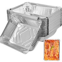 China 50 Pack Aluminum Foil Trays 8.66x6.29x2 Inch for Double Basket Air Fryer Food Grade Baking Pans for sale