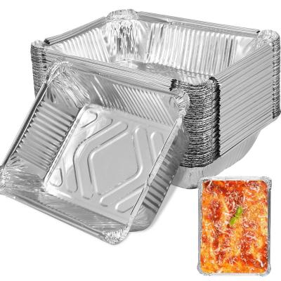 China 50 Pack Aluminum Foil Trays 8.66x6.29x2 Inch for Double Basket Air Fryer Food Grade Baking Pans for sale