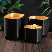 China 48oz 10x8 Inch Black Gold Luxury Dessert Aluminum Foil Tray with PET Lids for Fine Dining for sale