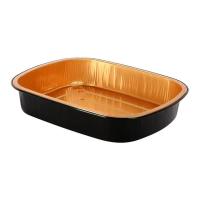 China 48oz 10x8 Inch Black Gold Luxury Dessert Aluminum Foil Tray with PET Lids for Fine Dining for sale