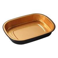 China 48oz 10x8 Inch Black Gold Luxury Dessert Aluminum Foil Tray with PET Lids for Fine Dining for sale