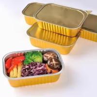 China Custom Aluminum Foil Food Container 320ml with Sealed Foil Lid and PET Lid for Takeaway for sale