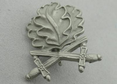 China 3D Leaves Shape Zinc Alloy Souvenir Badges, Memorial Badge with Cross Sword with Misty Nickel Plating for sale