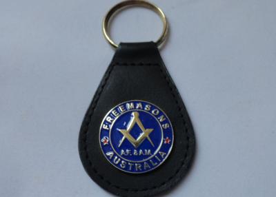 China Aluminum, Stainless Steel, Soft PVC, Brass Freemasons Leather Keychain with Die Stamping for sale