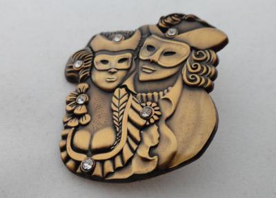 China 3D Zinc Alloy, Aluminum, Stainless Steel Lapel Pins / Soft Enamel Pin with Rhinestone, Antique Gold Plated for sale