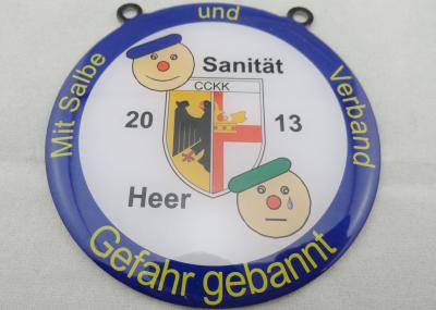China Stainless Steel Sanitat Karneval Silk Screen Printing Medal by Gefahr Gebannt, Flat or Double Side for sale