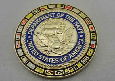China Gold Plating Personalized Navy Coin for Awards / Souvenir / Holiday, Rope Edge Coin for sale