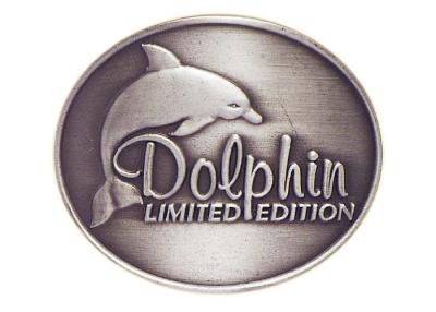 China Customized Antique Silver Plating Curved Dolphin Badge, Pewter Souvenir Badges for Mug for sale