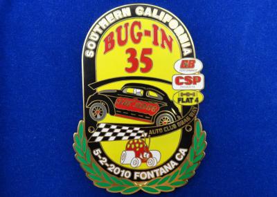 China Synthetic Enamel, Gold Plating Metal Souvenir Gift Car Badge with Laser Engraved On Back Side for sale