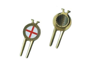China Custom Metal Zinc Alloy, Copper, Aluminum Golf Divot Tool With Ball Markers, Antique Gold Plating for sale
