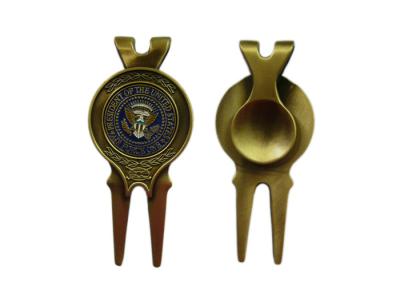China Zinc Alloy Personalized Air Force One Golf Divot Tool And Ball Markers, With Antique Gold Plating, Metal Clip for sale