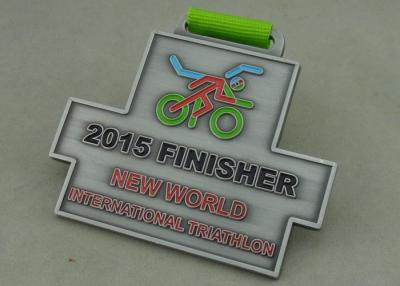 China Antique Silver Zinc Alloy Triathlon Medal Soft Hard 3.0 Inch Size for sale