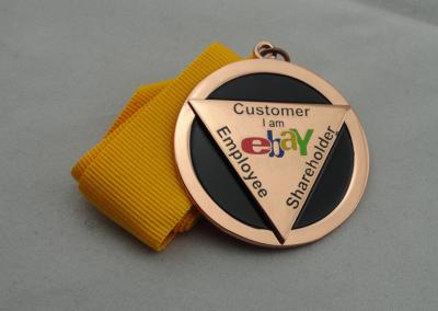 China Die Casting Ribbon Medals with Imitation Hard Enamel, Copper Plating And Gold Plating, 2 Levels for sale