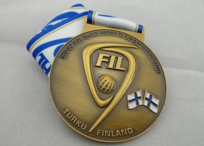 China FIL U-19 Copper / Zinc Alloy / Pewter World Championship Ribbon Medals with Die Casting for sale