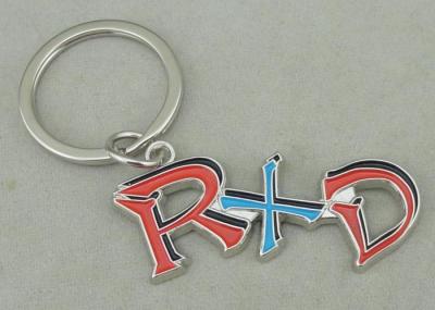 China Zinc Alloy Synthetic Enamel Promotional Keychain Die Casting Silver RXD Key Ring for sale