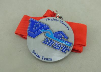 China Zinc Alloy Swimming Award Ribbons Medals , Die Stamped Ribbon Personalised Medals for sale