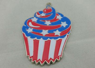 China 2.0mm Colorful Cupcake Enamel Medal , Glitter Filled And Gold Plating for sale