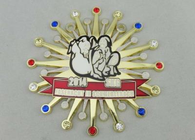 China 65mm Gold Plating Enamel Medal Imitation Hard Enamel , Fake Stone Melted for sale