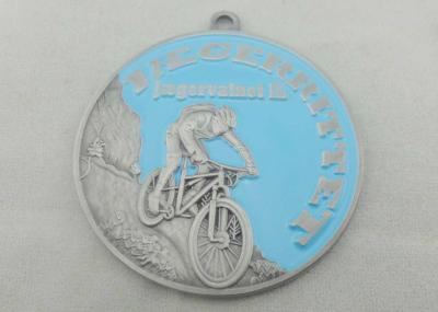 China Bike Sport Enamel Medal Brass Stamped With Antique Silver Plating for sale