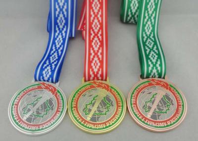 China Egg Hunt Triathlon Ribbon Medals Copper Plating , Full Color Printing for sale